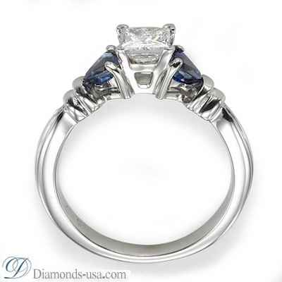 Two blue Sapphires side triangles engagement ring